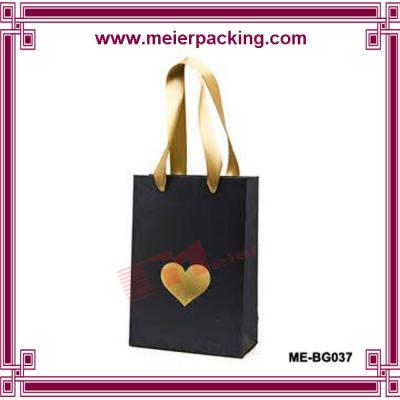 China Elegent black paper bag with gold foil logo, first choise shopping gift bag ME-BG037 for sale