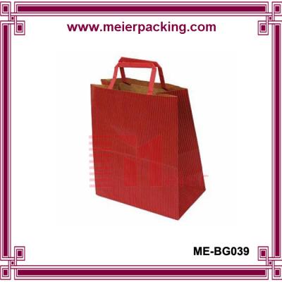 China Red kraft paper shopping bag with flat paper handle ME-BG039 for sale