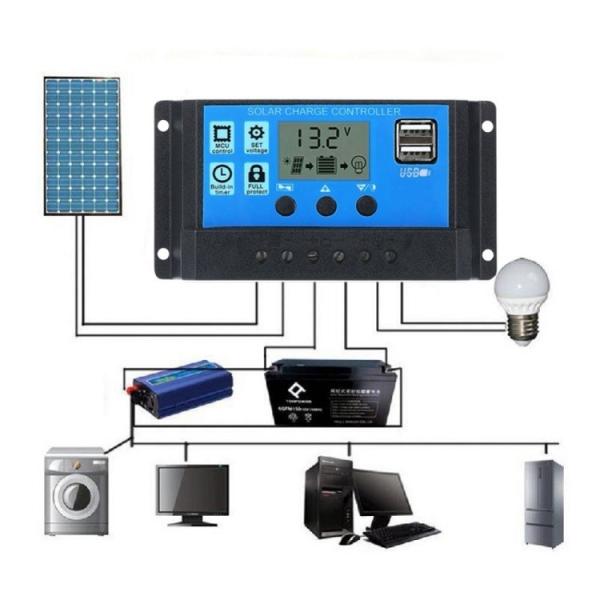 Quality Auto PWM Solar Panel Controller 12v 24v 10a 20a 30Amp With LCD Display Dual USB for sale