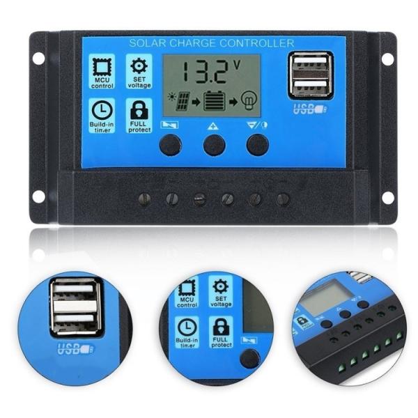Quality Auto PWM Solar Panel Controller 12v 24v 10a 20a 30Amp With LCD Display Dual USB for sale