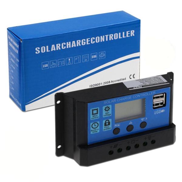 Quality 12V 24V 30A 20A 10 Amp PWM Solar Charge Controller 2 USB 5V 2A MCU Control for sale