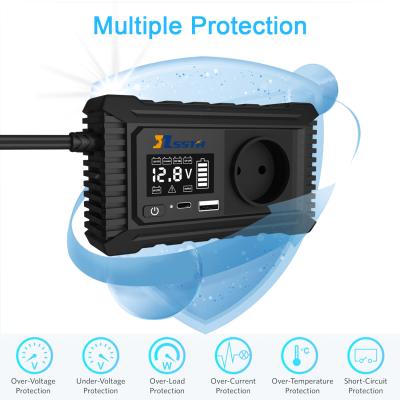 China 12V 220V Mini Dc To Ac GaN PD Fast Charger Converter USA UK EU Socket 150W Pure Sine Wave Electric Car Power Inverter Dual Sockets for sale
