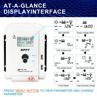 China 24 Hours Work Time 10A 20A 30A 40A 50A 60A Mppt Gel Lifepo4 Lithium Battery Charging Controller 12V 24V Auto Solar Panel Charge Controller for sale