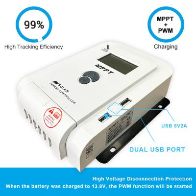 China 12V 24V Auto Dual USB Solar Charging Controller 10A 20A 30A 40A 50A 60A for Lithium Batteries MPPT Solar Charge Regulator for sale