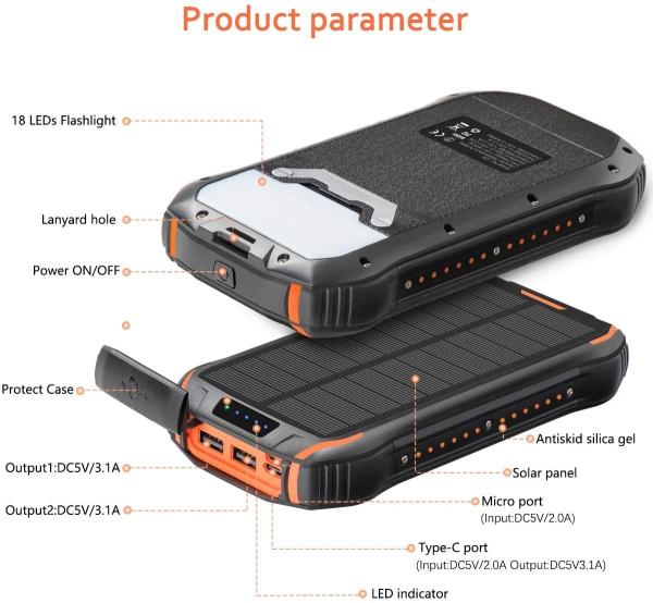 Quality 26800mAh Portable Solar Powerbank With Wireless Function IPX7 Waterproof for sale