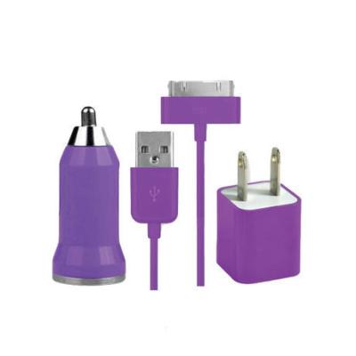 China USB AC Wall Charger and Car Charger+Data Cable for Apple iPod Touch iPhone4 4S 4G Purple for sale