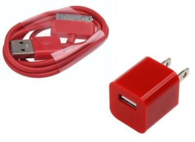 China AC Wall Charger Adapter with iphone 4 Data Sync Cable for G 4S 3GS 3G iPod Touch Red for sale