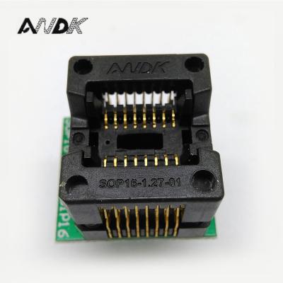 China SOP16 SOIC16 SO16 to DIP16 Programming Socket Pin Pitch 1.27mm IC Body Width 3.9mm 150mil OTS-16-1.27-03 Test Socket Ada for sale