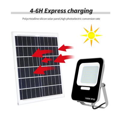 China 100w 150w 200w LED Solar Powered Flood Lights Warehouse Ground Mounted Remote Controlled for sale