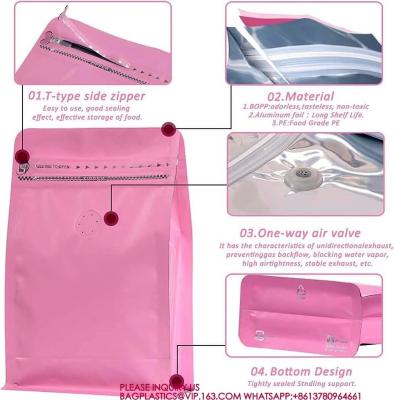 中国 Flat Bottom Pouch with Air Release Valve and Reusable Side Zipper Kraft Paper Coffee Bag 販売のため