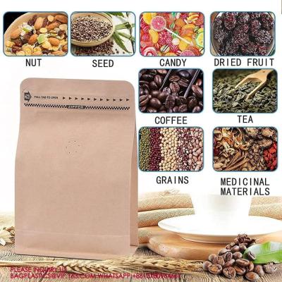 中国 Flat Bottom Pouch with Air Release Valve and Reusable Side Zipper Kraft Paper Coffee Bag 販売のため
