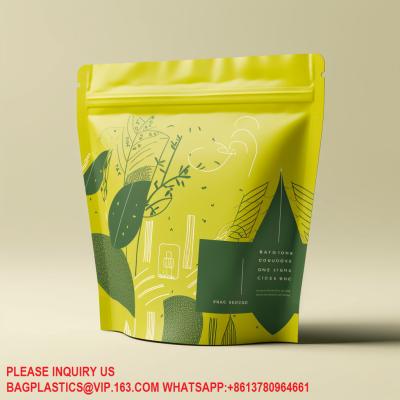 Китай Biodegradable Matte Stand Up Mylar Bag Tea Coffee Packaging Pouches With Window Zipper продается