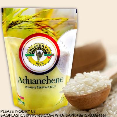 China Custom 10kg 5KG Package Flat Bottom Rice Bag 10l Stand Up Rice Bag With Handy Handle for sale