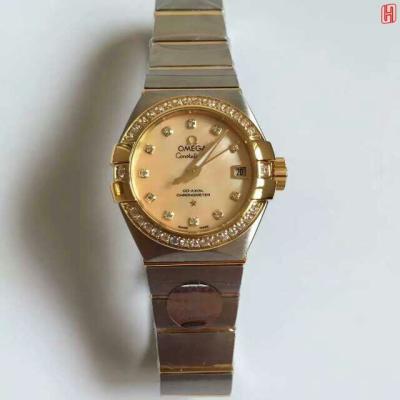 China Omega Constellation Series 8520 Automatic Diamonds Mark Pearl Dial Gold Diamonds Bezel Lad for sale