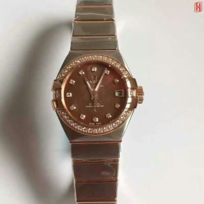 China Omega Constellation Series 8520 Automatic Diamonds Mark Pearl Dial Gold Diamonds Bezel Lad for sale
