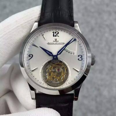 China JC Real Tourbillon Power Reserve Hand Movement Watch Black Leather Strap for sale