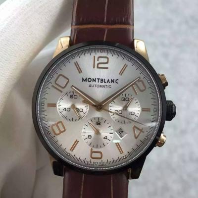 China MontBlanc TimeWalker Chrono 7750 Automatic PVD Black Bezel 42mm Watch Brown Leather Strap for sale
