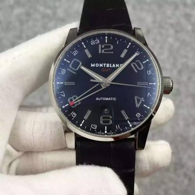 China MontBlanc TimeWalker GMT Automatic 42mm Black Dial Watch Black Leather Strap for sale