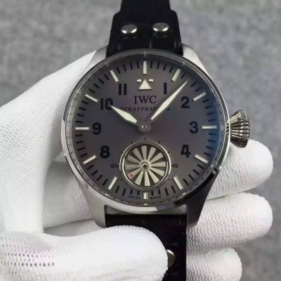 China IWC Big Pilot 46mm Turbine Hand Movement Gray Dial Watch Black Leather Strap for sale