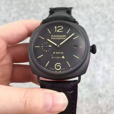 China Panerai Radiomir PAM384 8 Days Power Reserve Display Ceramica Case Watch Black Leather Str for sale