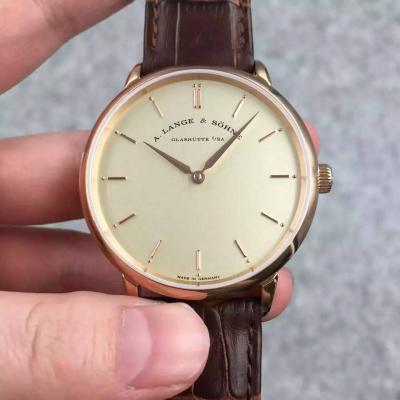 China Lange Ultrathin 7mm Thin Rose Gold Automatic Watch Leather Strap for sale