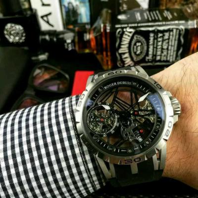 China Roger Dubuis Skeleton Tourbillon Mechanical Hand Wind Rubber Strap Watch for sale