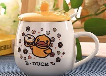 China Pato amarillo taza de una sola capa de 12 onzas con la cuchara y la tapa en venta