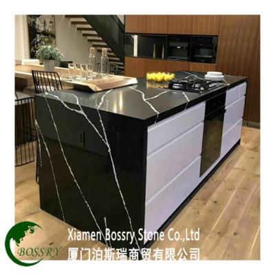 China Customized Black Marble Color Quartz Kitchentop for sale