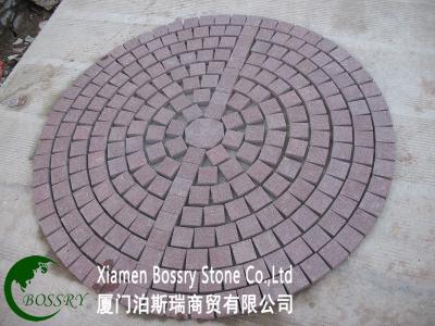 China Red Porphyry cube stone paving stone on mesh for sale