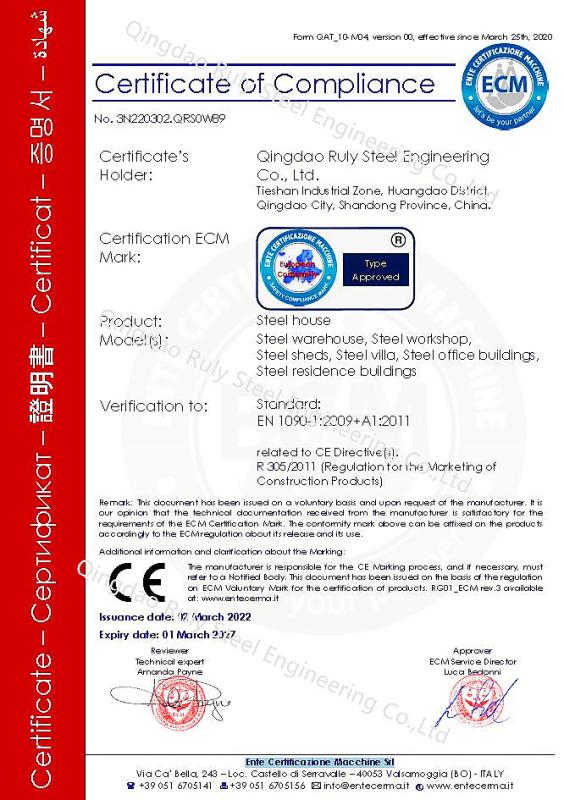 CE CERTIFICATE - Qingdao Ruly Steel Engineering Co.,Ltd