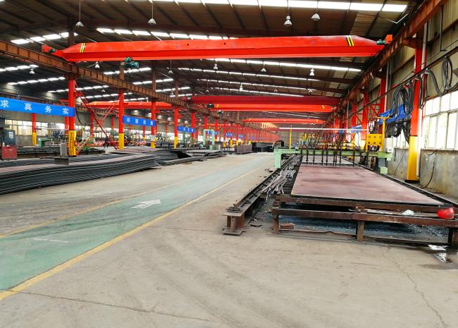 Steel structure production line showing manufacturing process