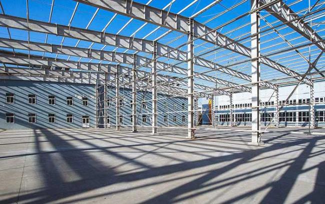 Modern industrial steel structure workshop exterior view