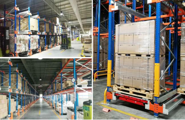 Radio shuttle racking for cold storage warehouse