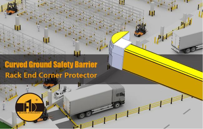 Ground Safety Barrier, Rack EndCurved Ground Safety Barrier,Rack End Corner Protector,Warehouse Storage Rack Flexible Anti-Collision System