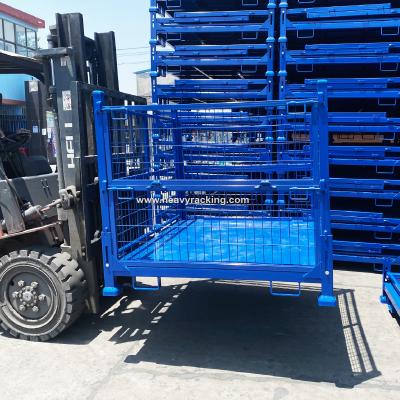 China Steel Pallet Storage Cage Work Bin Steel Pallet Wire Mesh Container Storage Cage for sale