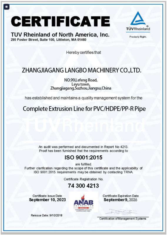 ISO 9001:2015 - Zhangjiagang Langbo Machinery Co. Ltd.