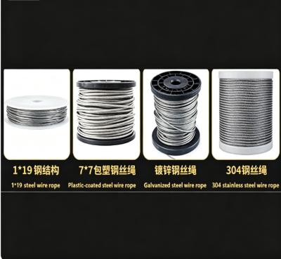 China Galvanized and Stainless Wire Rope with structure of 1×19 / 7×7，Available in full rolls or cut to custom lengths for sale