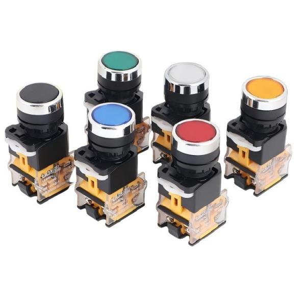 Quality Self-reset button switch LA38-11BN, flat button self-locking type, silver point, for sale