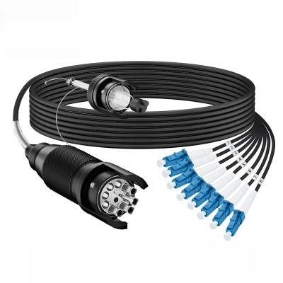 China Outdoor TPU Field Single Mode Armored Optical Cable Assembly with Three Ring Ferrule and Metal Aeronautical Head Interface for sale