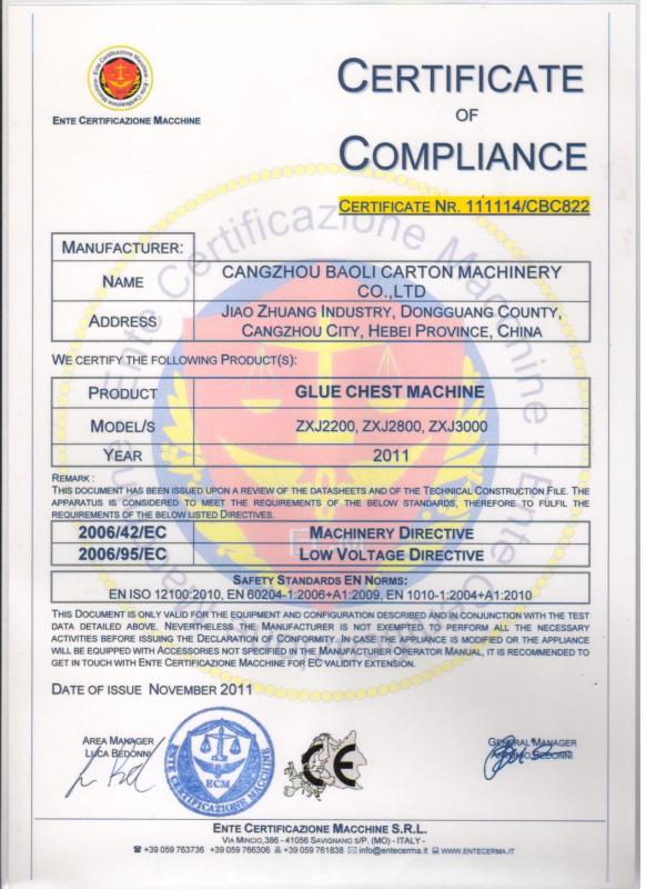 CE CERTIFICATION - Cangzhou Zhaoli Import & Export Trade CO.,LTD.