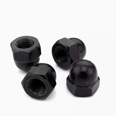 China Metric Threaded M5 M6 B7 Carbon Steel Metal Hexagon Cap Nut with Black Oxide Finish DIN1587 for sale