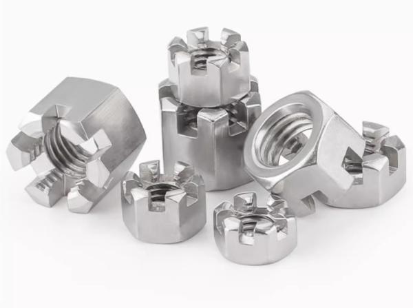 Quality M12 M18 Stainless Steel SUS304 SUS316 Hex Thin Slotted Nut Castle Nut A2 A4 DIN937 Thread Pitch 1.0mm Silver Custom Color for sale