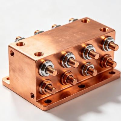 China CNC Machined C11000 ETP Copper Power Distribution Block with Tin-Plated Connection Faces for Electrical Panels for sale