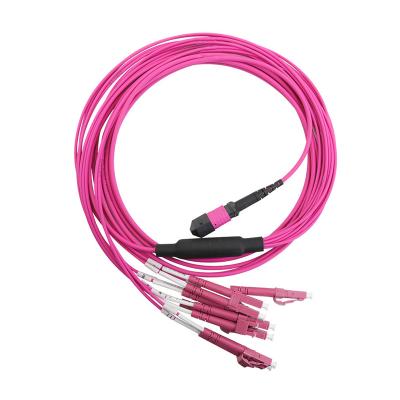 China MPO patch cord MPO-LC MPO/MTP to 6 x LC UPC Duplex 12 Fibers OM4 MM Type A Breakout Patch Cord 5 meter 10 meter for sale