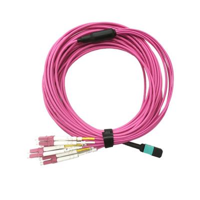 China MPO patch cord MPO-LC MPO/MTP to 6 x LC UPC Duplex 12 Fibers OM4 MM Type A Breakout Patch Cord 5 meter 10 meter for sale