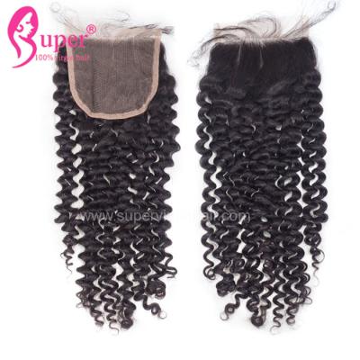 China 4 By 4 Lace Virgin Hair Closures With Bangs Natural Indian Curly 8