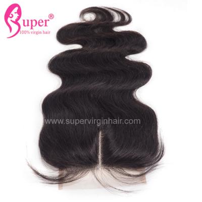 China Natural Looking Virgin Hair Closures 3 Part Silk Base Double Weft No Tangling for sale