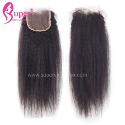 China Kinky Straight Virgin Indian Hair Lace Closures With Bangs 8 Inch 10 Inch for sale