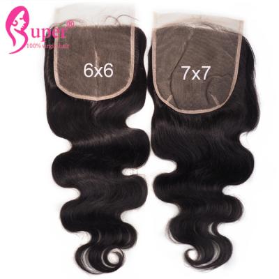 China Natural 6x6 Lace Closure Bleached Knots Virgin Hair Extensions / Brazilian Body Wave for sale