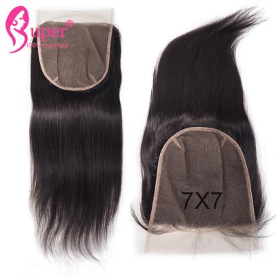 China Heathy 7x7 Lace Closure Human Virgin Hair With Skin Part Natural Color # 1b for sale